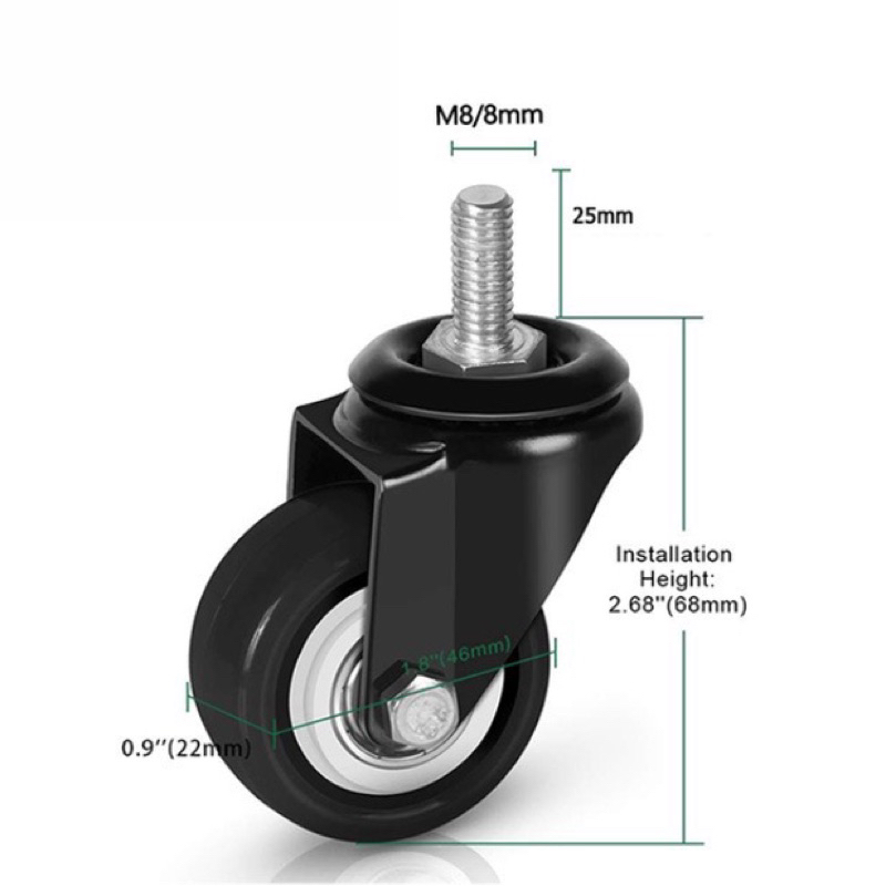 Black PU Heavy Duty Castor Wheel Swivel Rigid Brake Caster Roller m8 ...