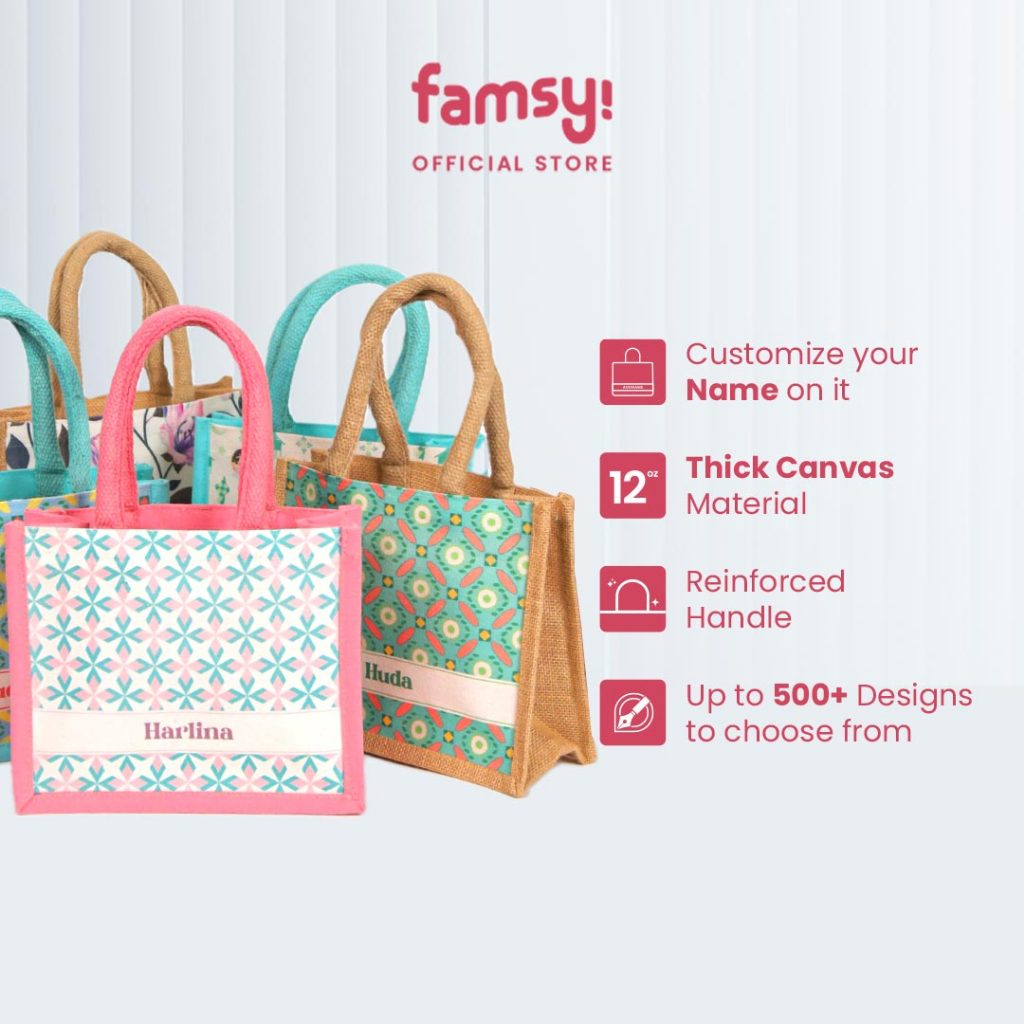 FAMSY Designer Custom Jute Canvas Tote Bag for Women Free Add Name Nama ...