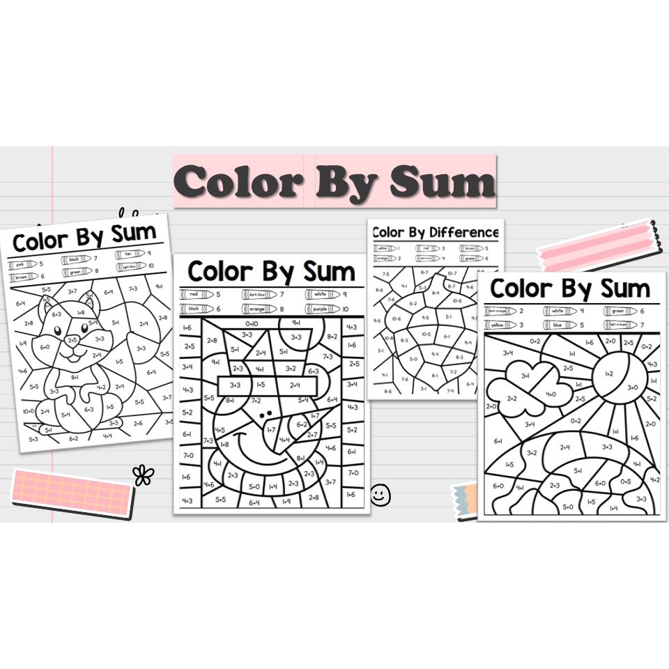 [PRE173] 80 pages Color By Sum Worksheet for Pre-school PDF version 计算并 ...