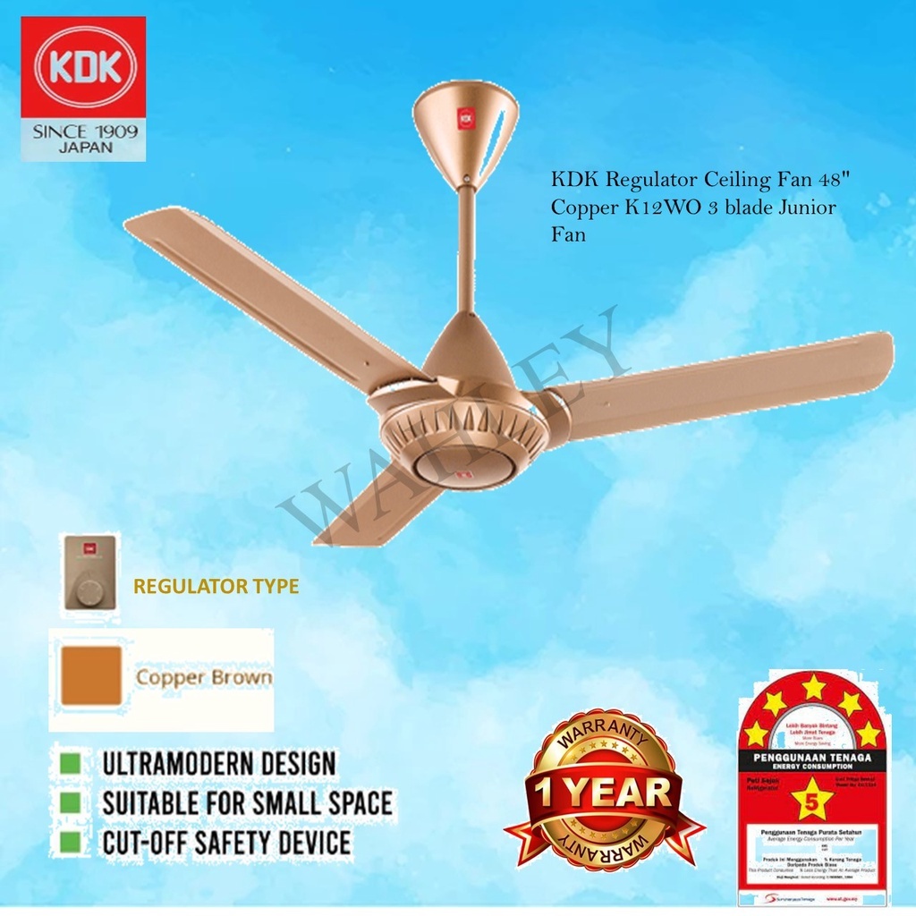 KDK Regulator Ceiling Fan 48" Copper K12WO 3 blade Junior Fan | Shopee ...