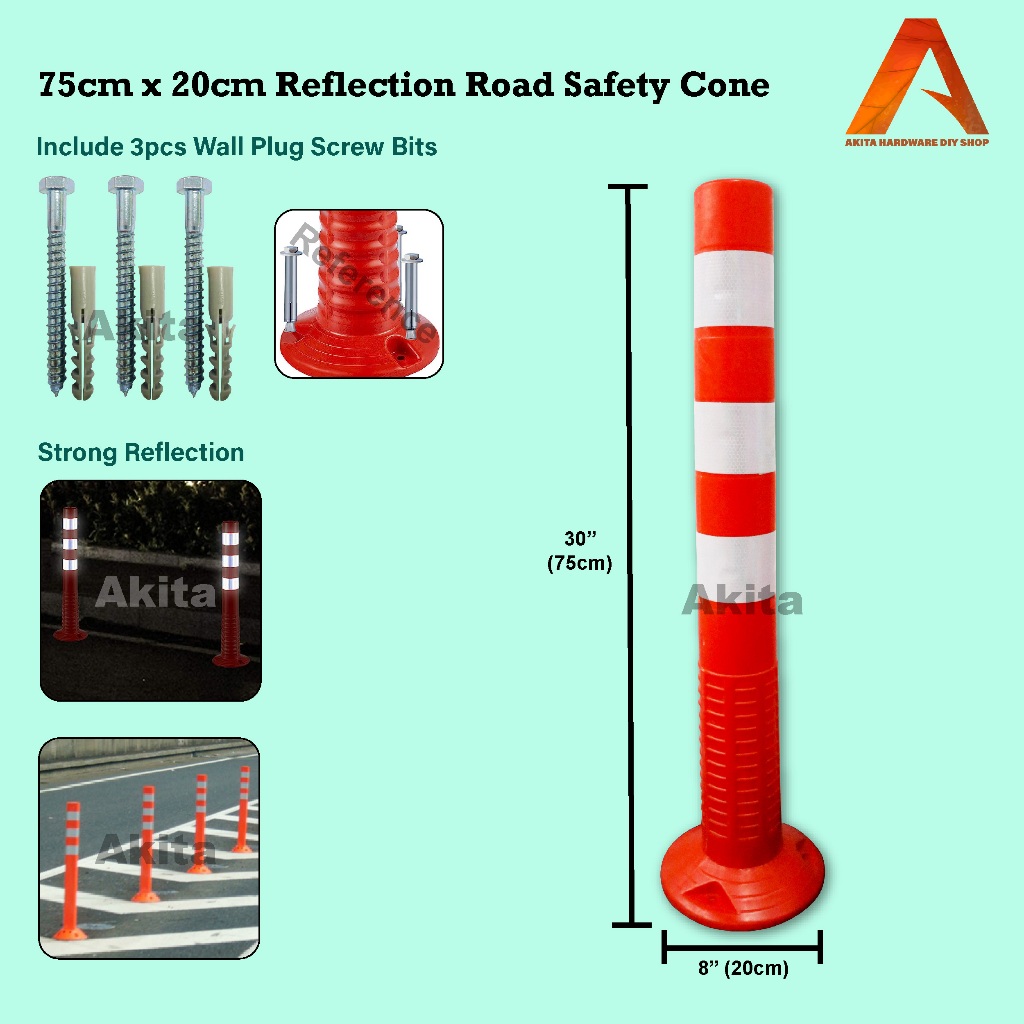 75cm 30'' Reflective Road Safety Cones with Wall Plug Screw Bits ...