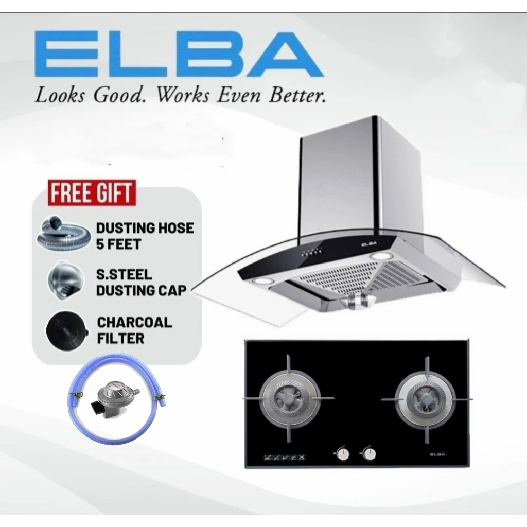 ELBA Cooker Hood EH-J9088(SS) / Elba Hob EGH-M8442G(BK) / ELBA Hob With ...