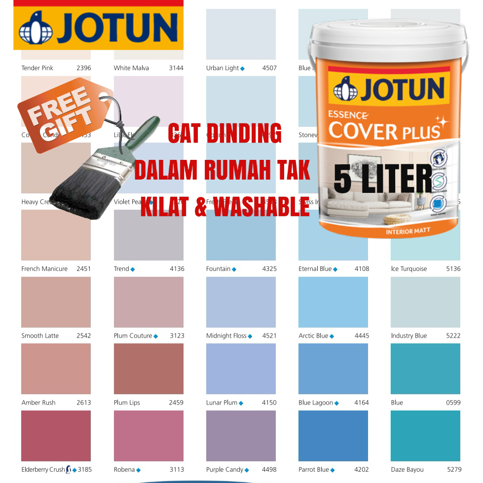 JOTUN 5 LITER COVER PLUS MATT / INTERIOR WALL PAINT TAK KILAT / CAT ...