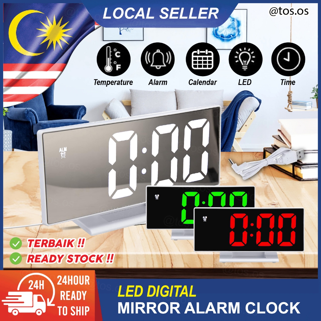Digital Alarm Clock Big Screen LED Display with Mirror Multifunction ...