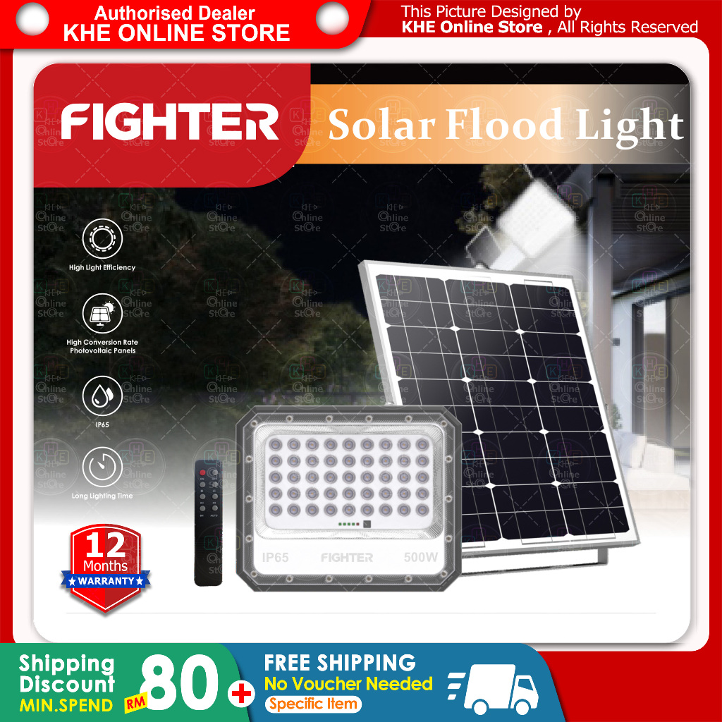FIGHTER IP65 700LM-4100LM 6500K LED SOLAR FLOODLIGHT C/W REMOTE CONTROL [100W/200W/300W/400W ...