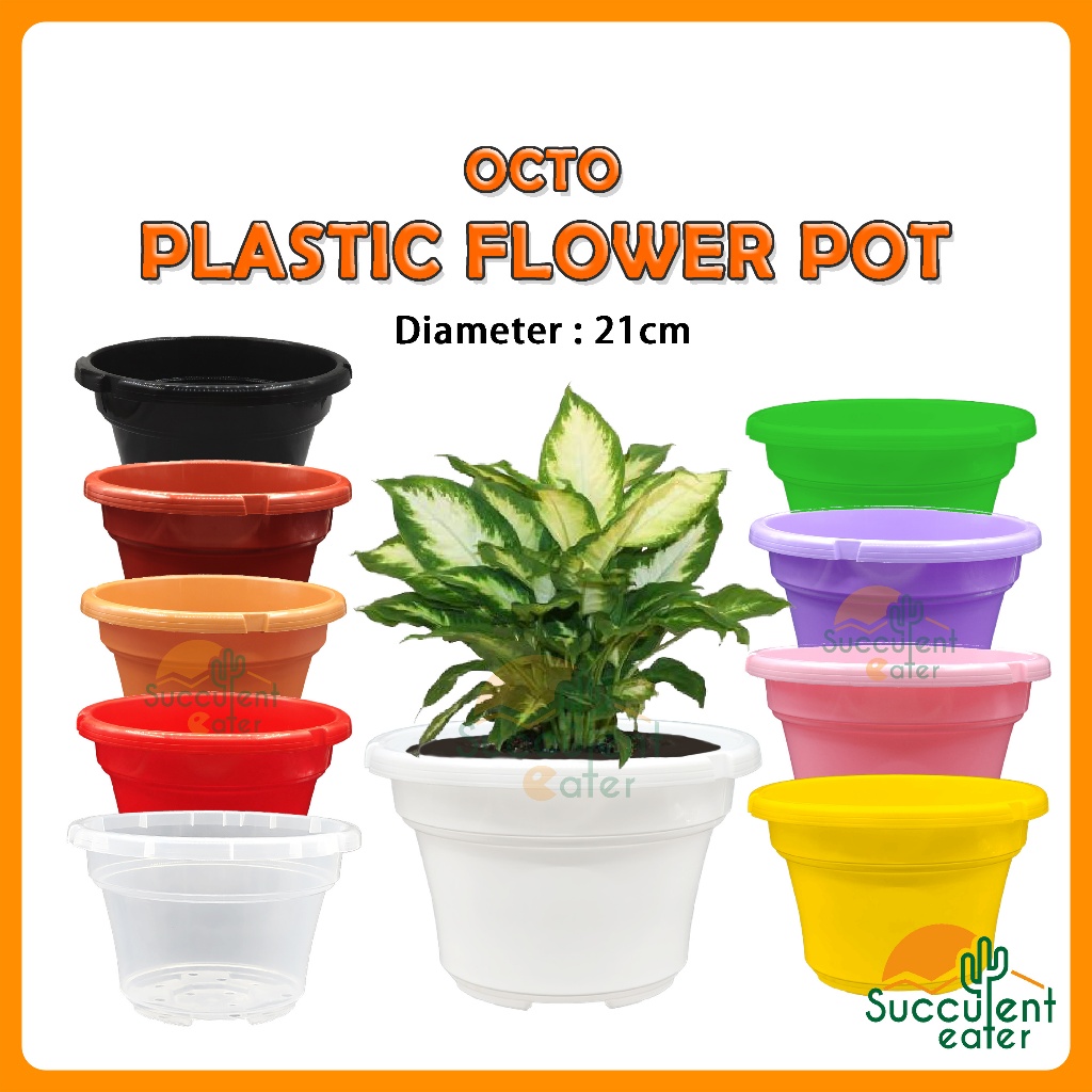 21cm Octo Plastic Flower Pot Bunga Pasu Pot220 Decoration Transparent ...