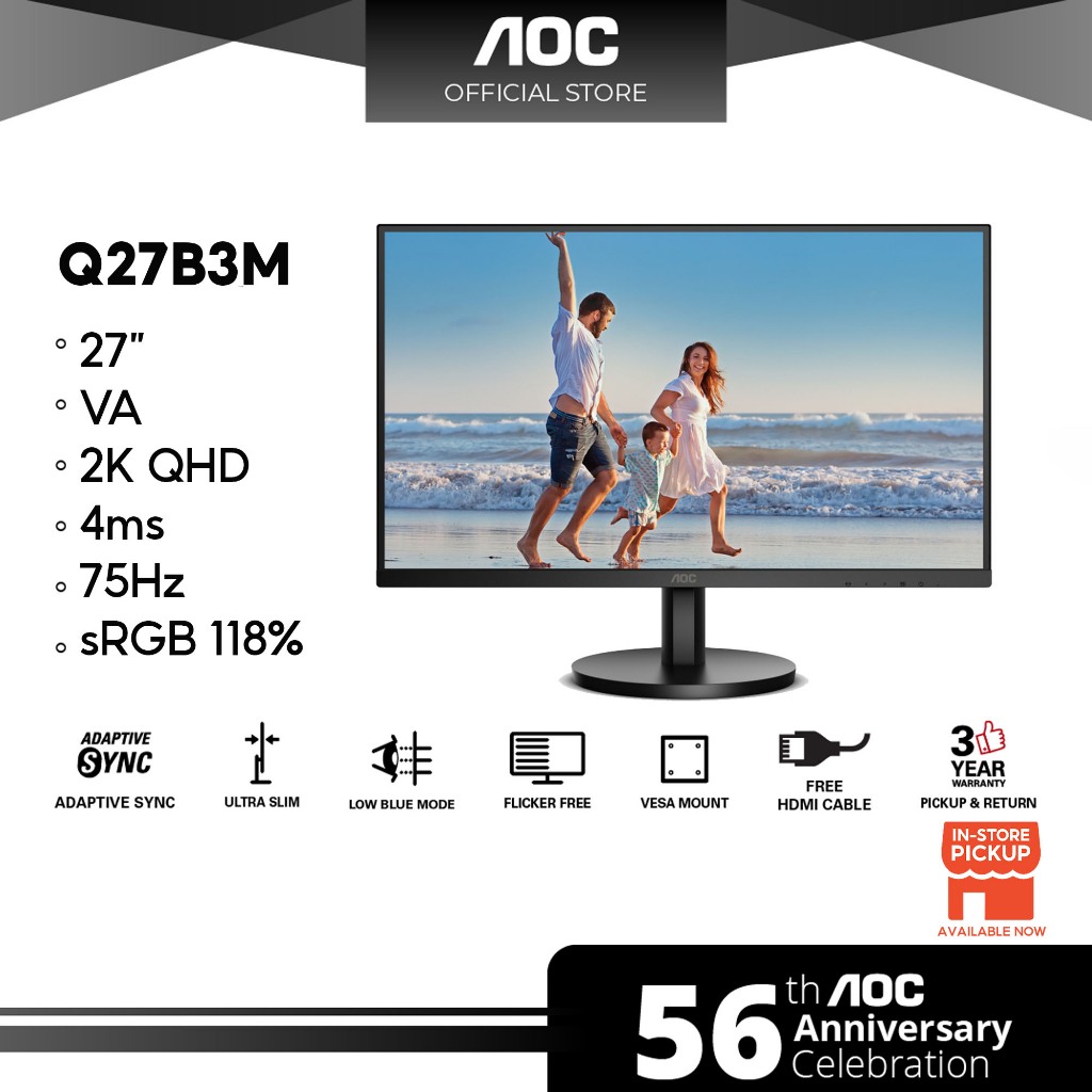 AOC Q27B3M2 (VA/100Hz) / Q27B2S2 (IPS/100Hz) 27" 75Hz 4Ms QHD ...
