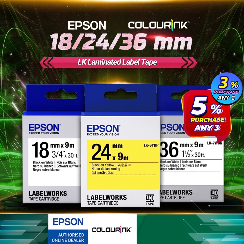 Epson Original Genuine LK Tape 18mm 24mm 36mm 5WBN 5KBM 5SBM 5YBP 5TBN ...