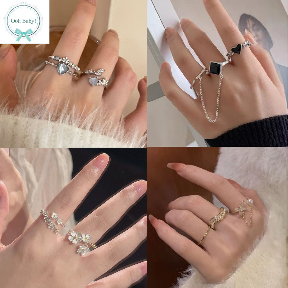 Ring Ins Stylish Exquisite Adjustable Gold Silver Rings/ Cincin Emas ...