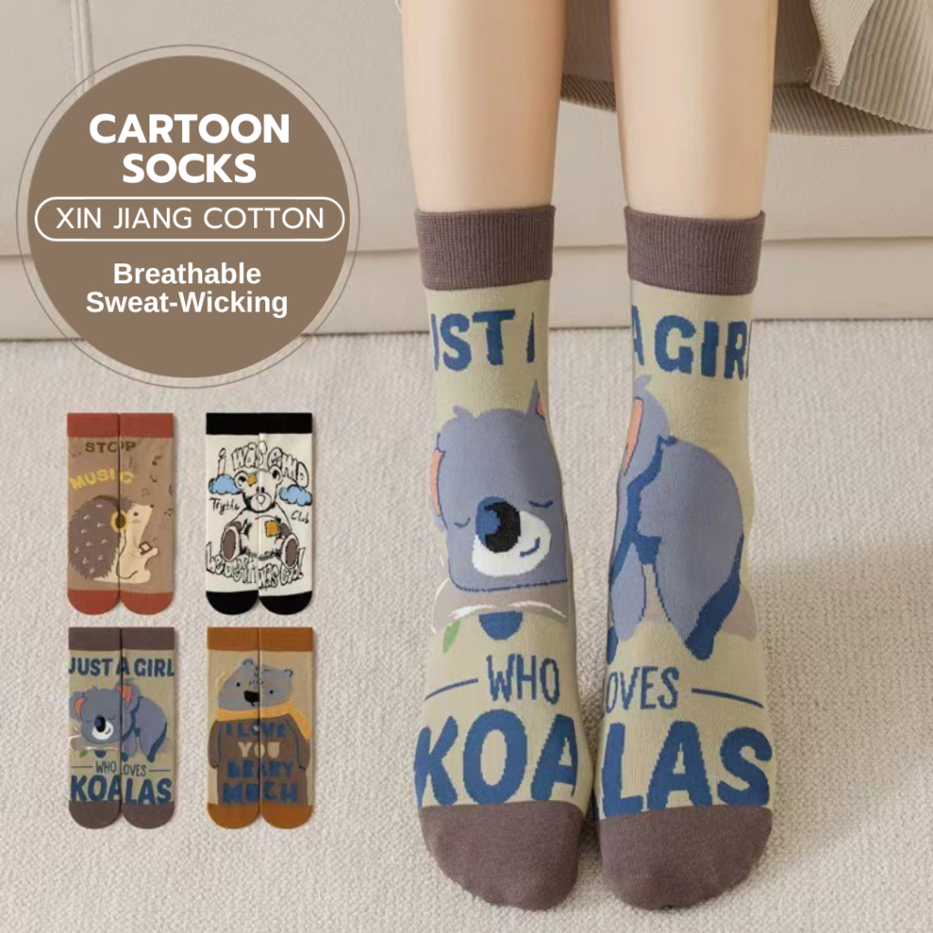 YN | Cartoon AB Women Socks 4 Pairs Pack / Colorful Cute Asymmetrical ...