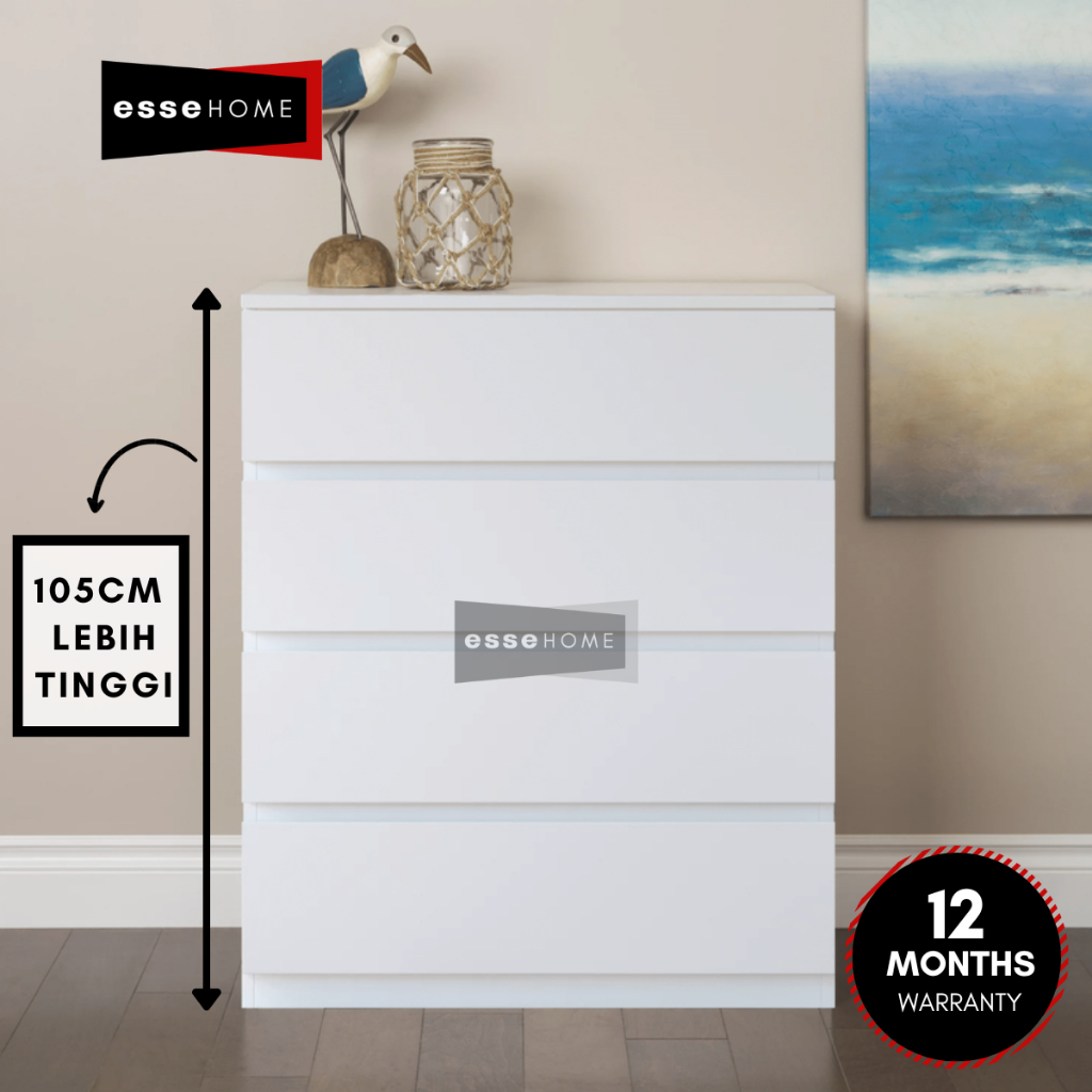 [105CM XL] EsseHome 4 Layer Chest Drawer Papan Tebal Almari Laci Almari ...