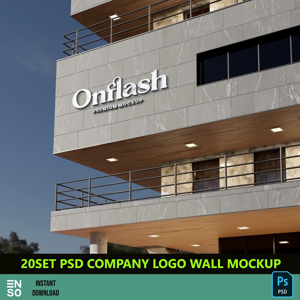 20-Set PSD Company Logo Wall Mockup Design Template | Editable Mockup ...