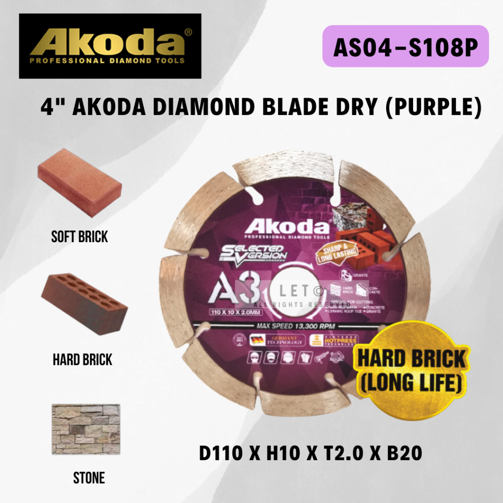 AKODA SELECTED VERSION DIAMOND CUTTING BLADE - 4" (NEW PACKAGING ...