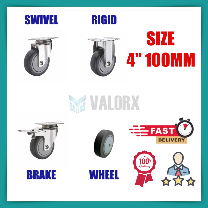 VALORX : MEDIUM DUTY TPR GREY RUBBER WHEEL RODA GETAH KASTOR WHEEL ...