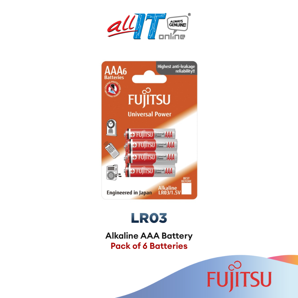 Fujitsu Alkaline Battery Universal Power AAA (6 Cells) - LR03(6B ...