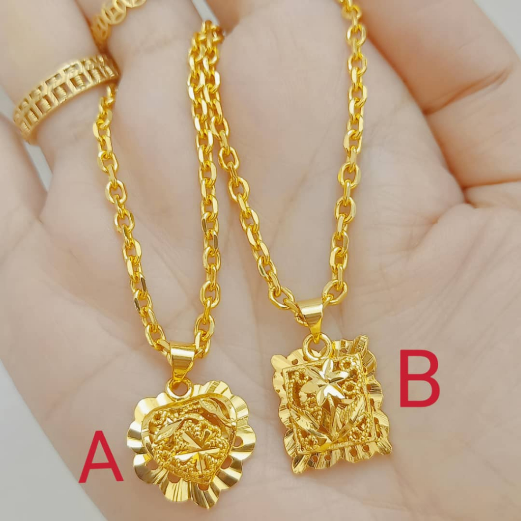 Rantai Leher +loket set Emas Bangkok necklace +Pendant Set GOLD PLATED ...