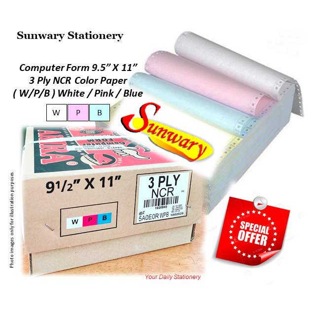 Computer Form 9.5" X 11" Akira 3 Ply NCR Color Paper W/P/B (White/Pink ...