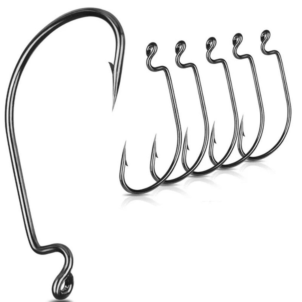 Weedless Worm Hook Fishing Soft Plastic Hook Mata kail Casting Mancing ...