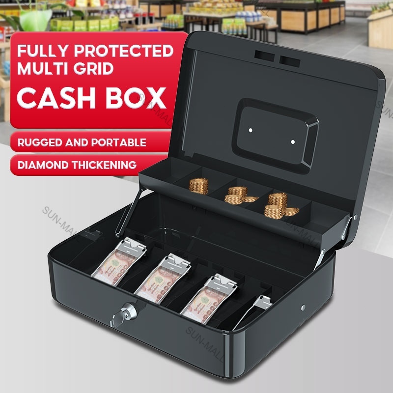 Portable Cash Box Handheld Compartment Tray Cash Lockable Security ...