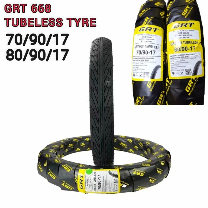 TAYAR MOTORSIKAL GRT GRT668 TUBELESS TYRE 70/90-17 , 80/90-17 (BUNGA ...
