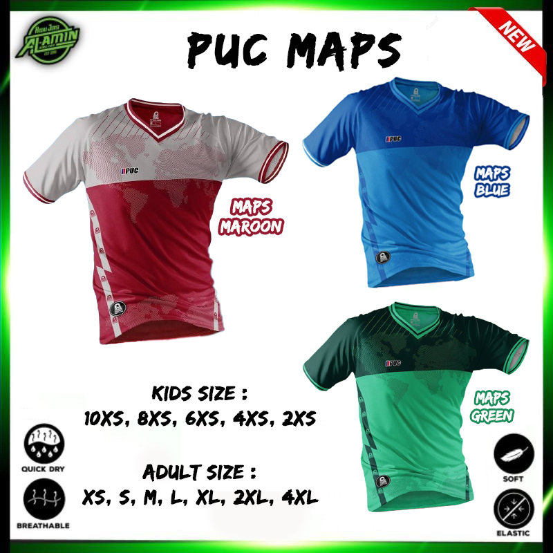 (Sale!! 3pcs RM49) PUC MAPS | Maroon, Blue, Green | Jersi Kids & Adult ...