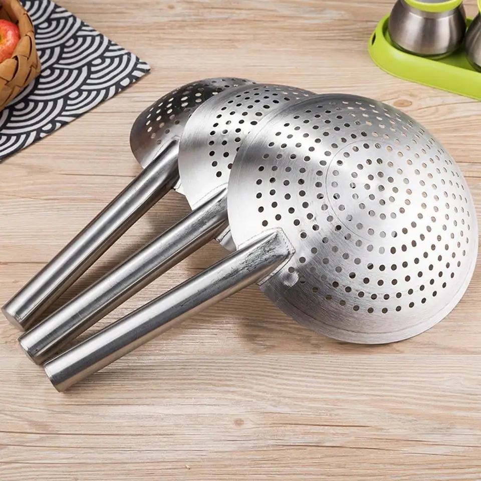 Stainless Steel Round Skimmer Stir Fry/Skimmer Strainer Long Paddle ...