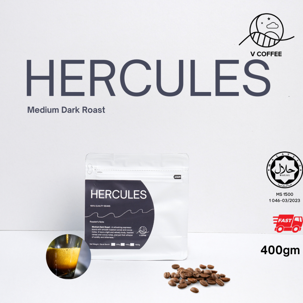V Coffee - HERCULES (Medium Dark Roast) 200g/400g Arabica Coffee Bean ...