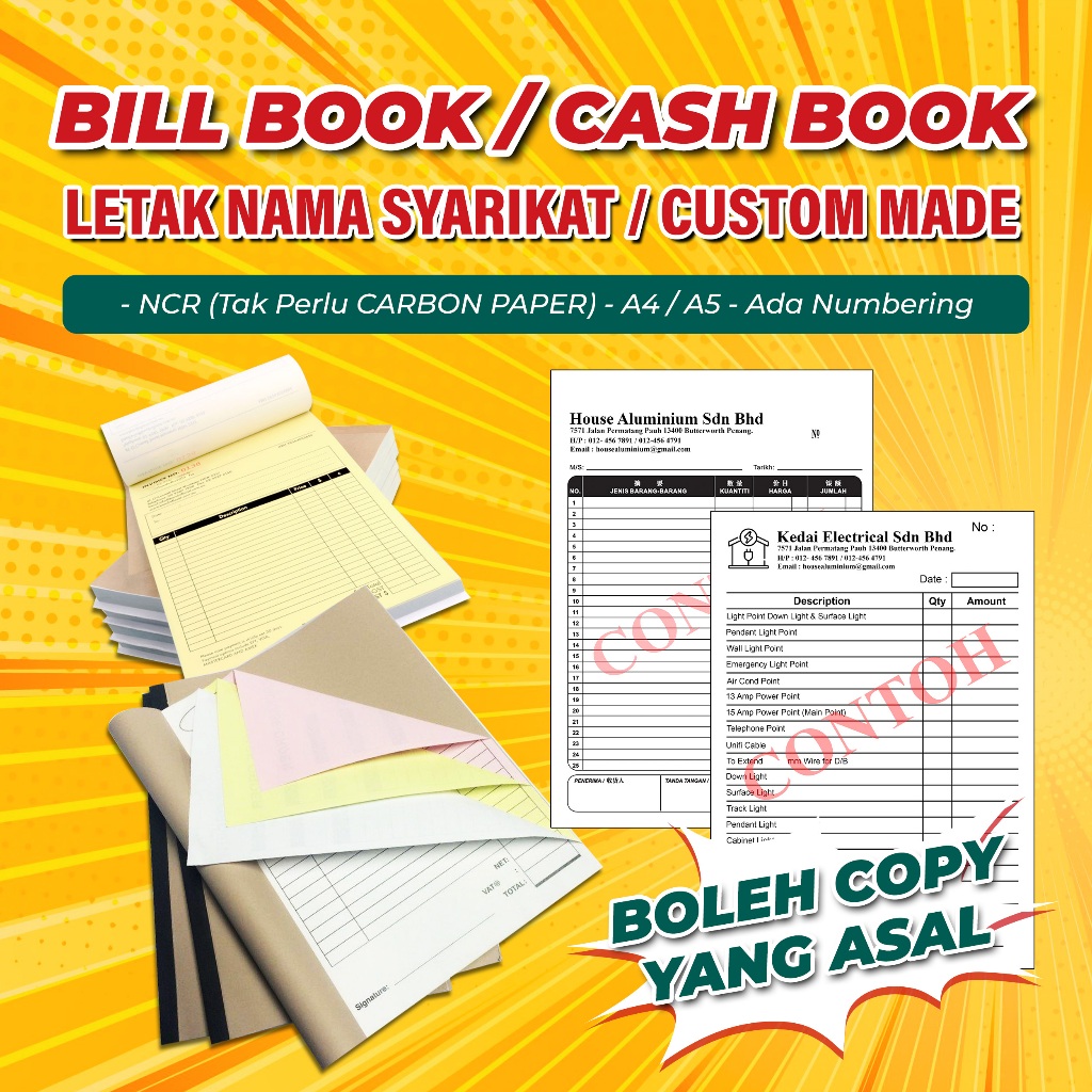 Supply Only Bill Book/Invoice Book/Cash Bill/Official Receipt/Resit ...