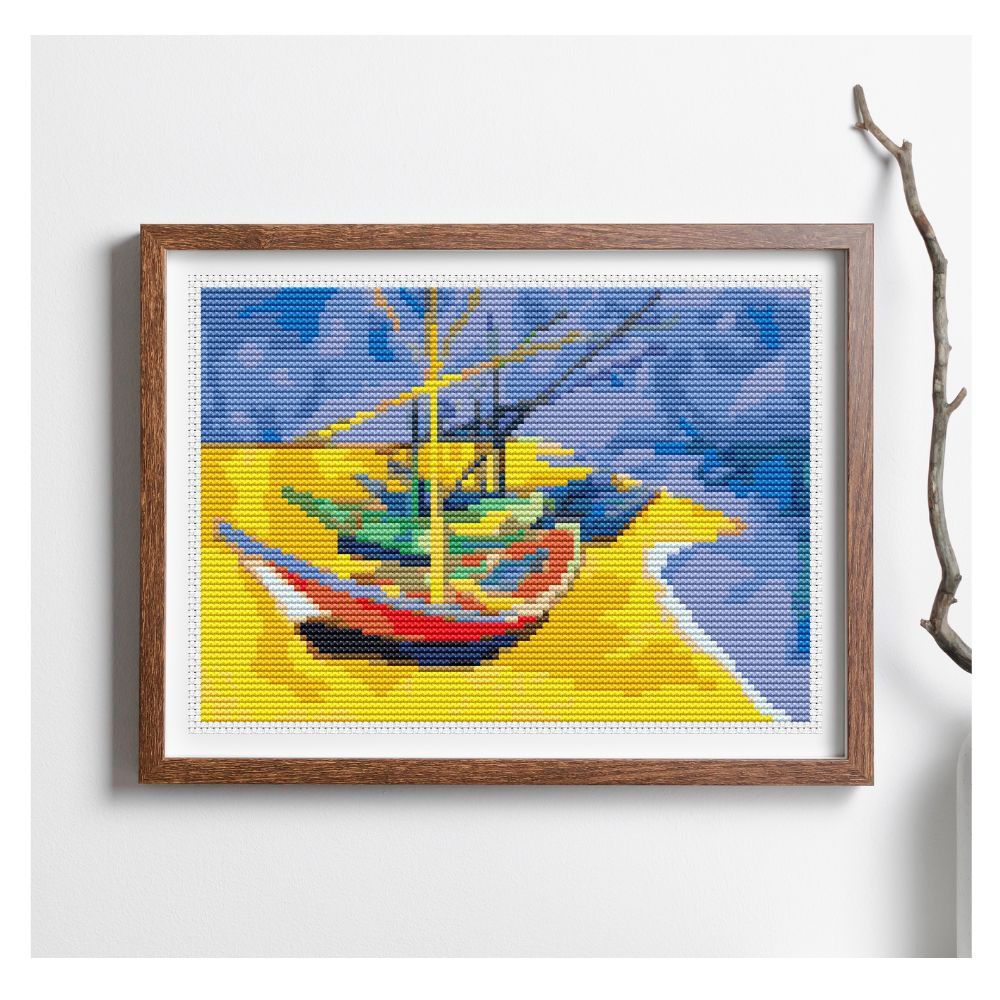 Boats on a Beach Mini Cross Stitch Kit Beginner Embroidery DIY Full Set ...