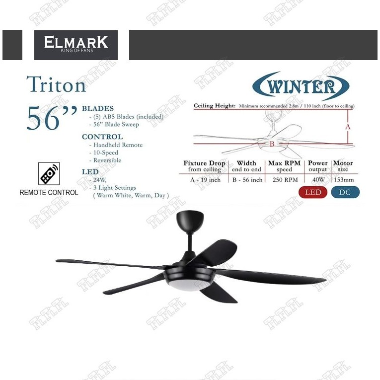 Elmark Winter 56" Triton DC Motor Ceiling Fan With 24W LED | Shopee ...
