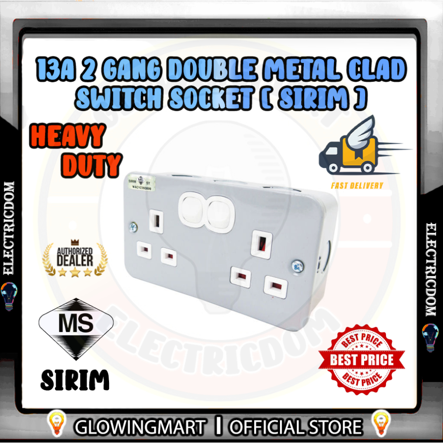 MK 2946 13AMP 3 Pin 2 Gang Metal Clad Switch Socket Outlet With SIRIM APPOVED (READY STOCK ...