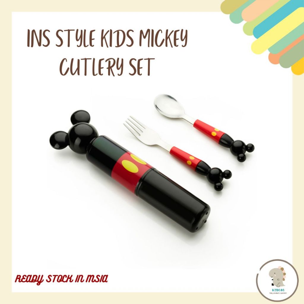 INS style kids mickey mouse fork spoon cutlery set/Kids stainless steel ...