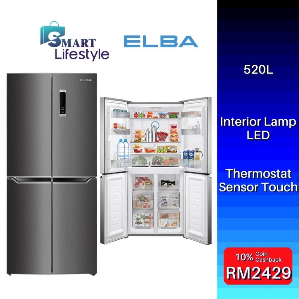 ELBA 520L Multi Door Refrigerator EMR-H5244D(BS) Inverter Compressor ...