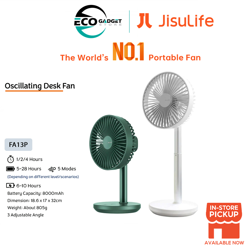 JISULIFE Oscillating Extendable Desk Desk Fan New version 4 Rods ...
