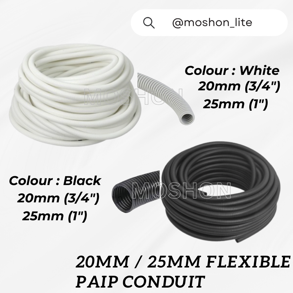 (LOOSE CUT) PVC Flexible Pipe Conduit / Flexible Paip White / Black ...