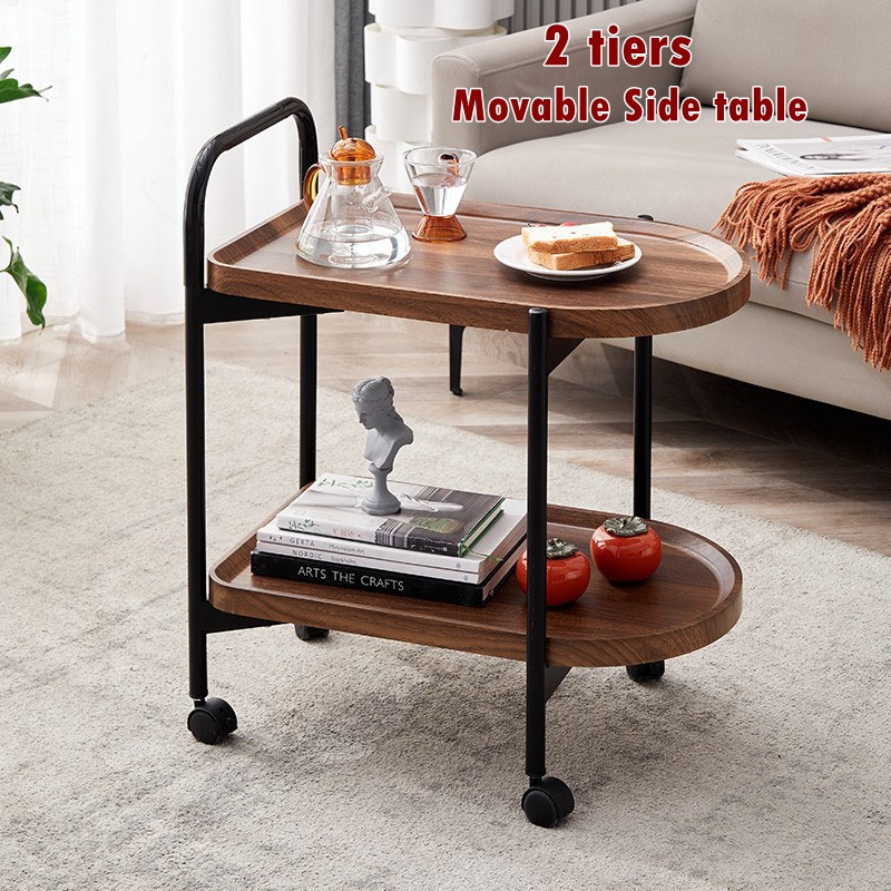Corner Table Wooden Movable Trolley Coffee Tea Table Side Table Storage ...