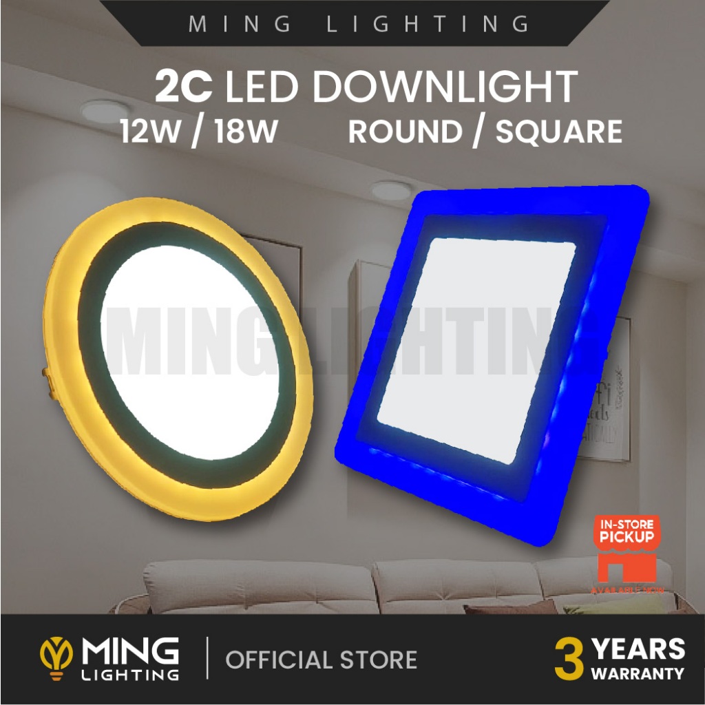 2 Color LED Round Downlight 12W 18W Lampu Siling Rumah Round Down Light ...