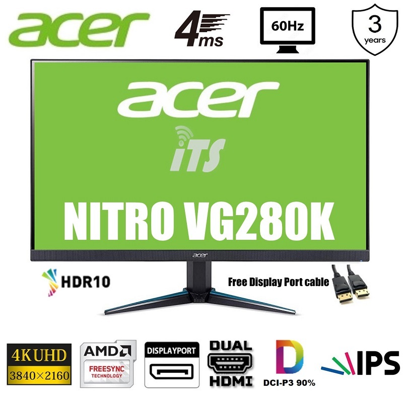 Acer 28" NITRO VG280K 4K 4ms HDR10 UHD IPS LED Gaming Monitor (DP/HDMI) | Shopee Malaysia