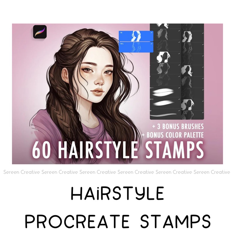 P779 Procreate Hair Brushes Stamps for Procreate with Color Palette and ...