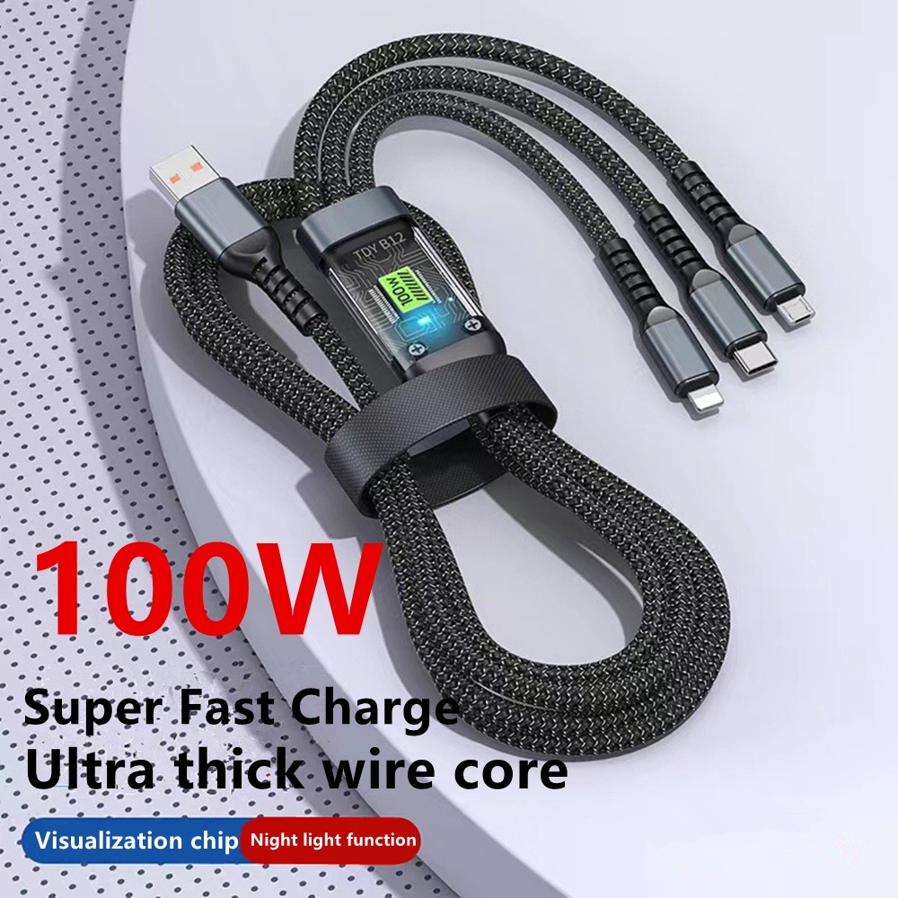 3-in-1 Charging Cable 100W Transparent Luminescent Fast Charging Data ...