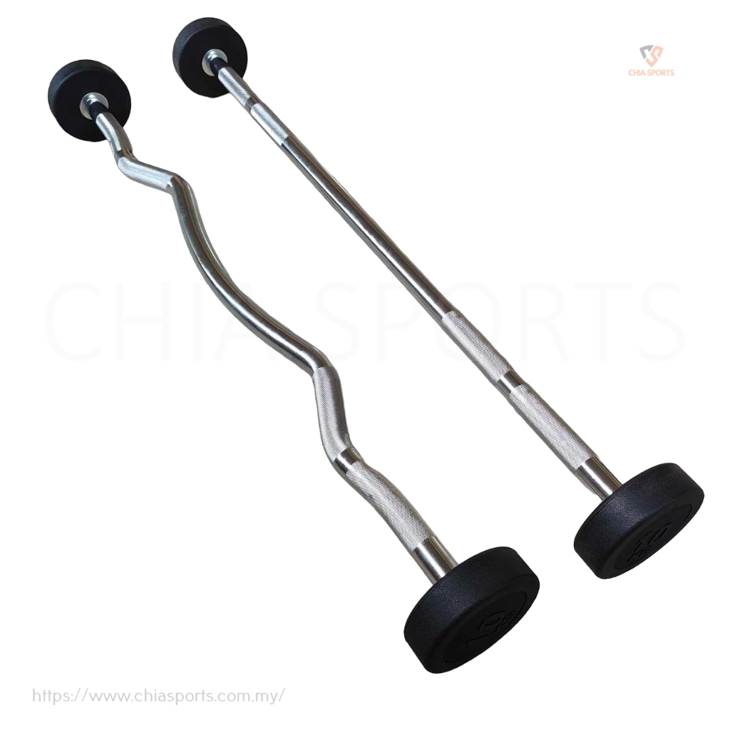 Rubber Fixed Barbell Weight 10kg Pre-loaded Weighted Curl Bar Strength ...