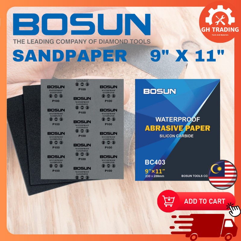 BOSUN Waterproof Abrasive Sandpaper Sand Paper Kertas Pasir 9" x 11 ...