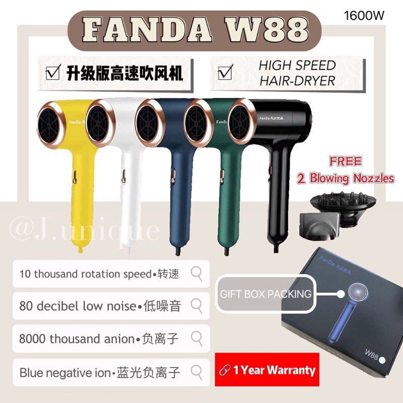Fanda Hair Dryer Blue Light Anion Technology High Speed Fast Dry ...