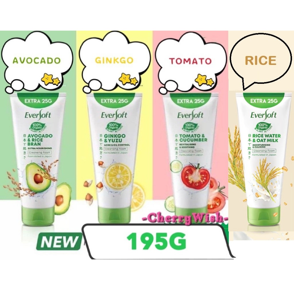 [EXTRA 25g] 195g EVERSOFT Facial Cleanser / Foam Avocado / Ginkgo ...