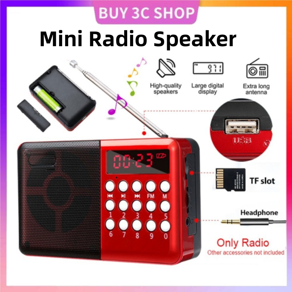 Portable Mini Radio Speaker Rechargeable USB & Micro SD Card Slot Music ...