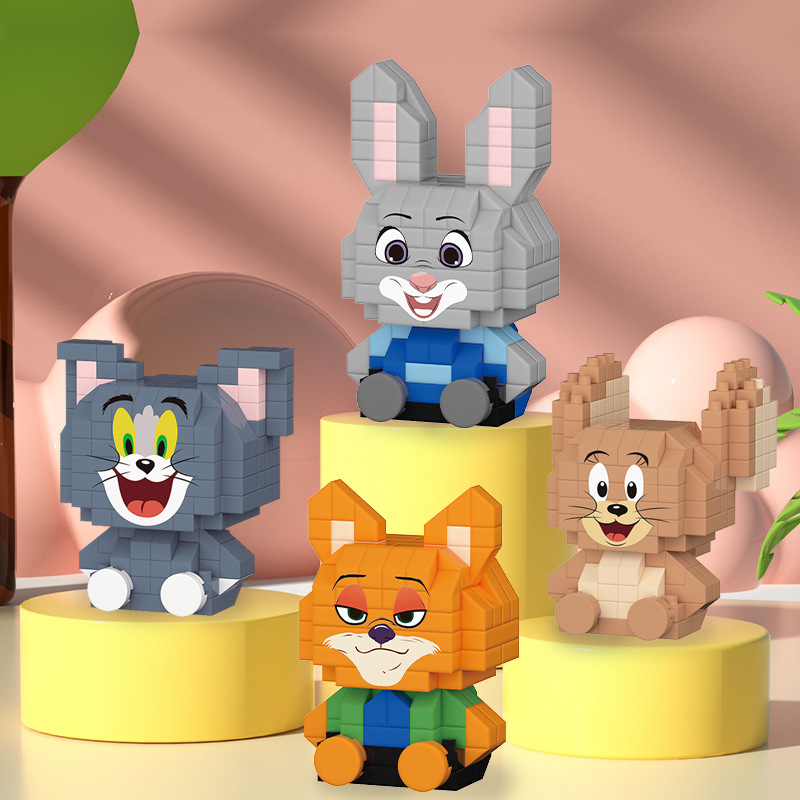 Building Block Character Model Cartoon Blocks Toys 猫和老鼠/狐狸兔子小颗粒积木礼物 微颗粒 ...