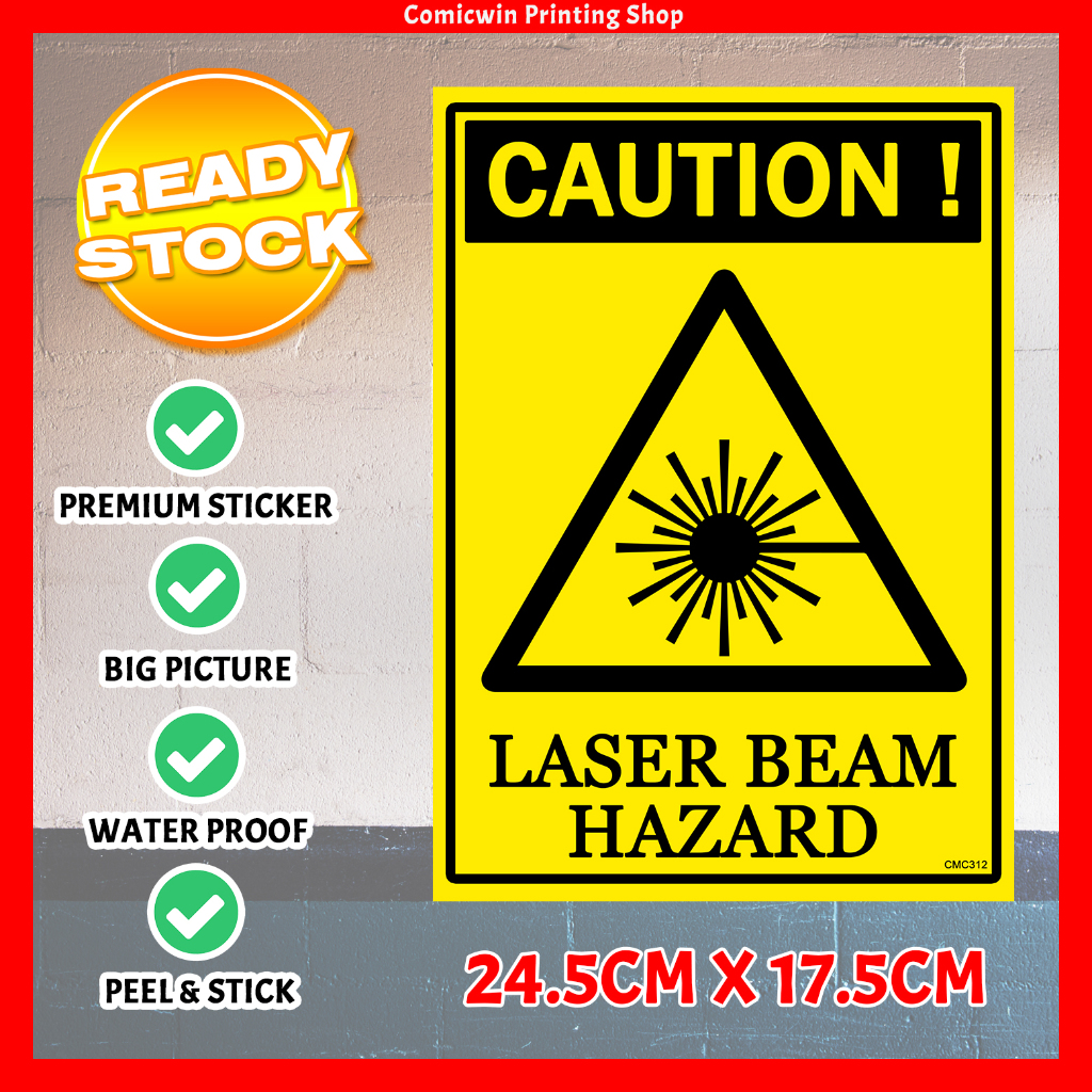 CMC312 Caution Laser Beam Hazard (24.5x17.5cm) Safety Sign Sticker ...
