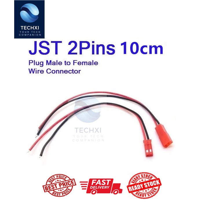 JST Connector Wire Cable Plug for RC Lipo Battery Cable (2 pins, 2.54mm ...
