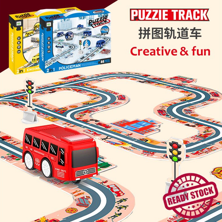 Track Car Toys Puzzle Rail Car Playset Vehicle Montessori Educational ...