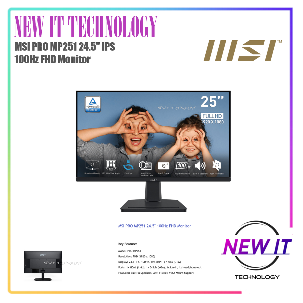 MSI PRO MP225|MP251|MP275 FHD&QHD&4K IPS W-LED Backlit Panel 100Hz 1ms ...